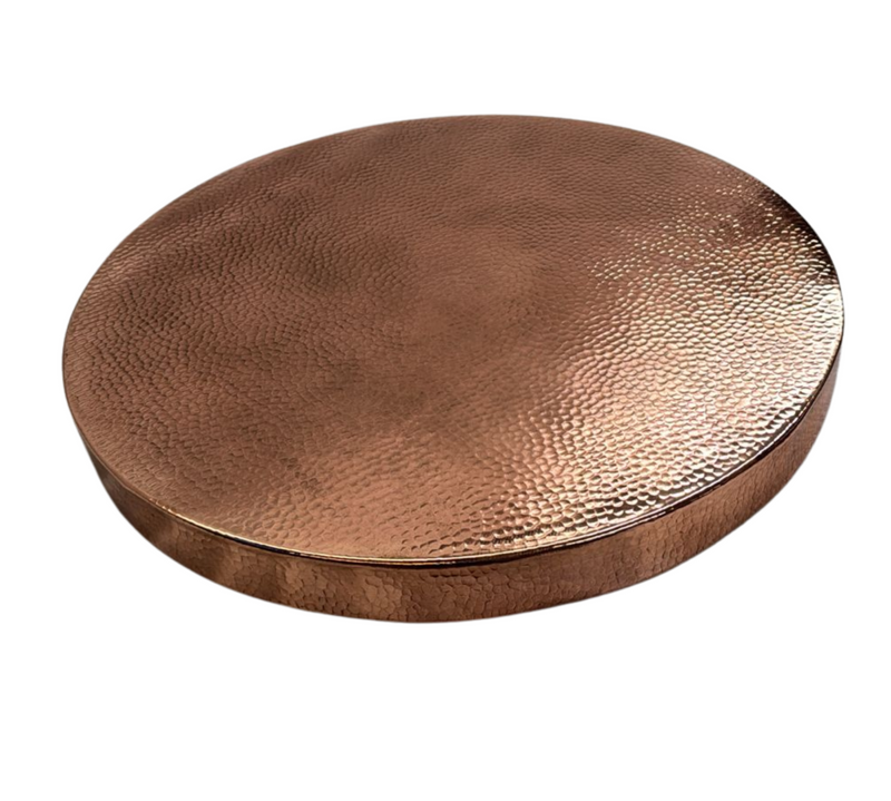 Round Copper Tabletop with Hammered Design and Patina Finish