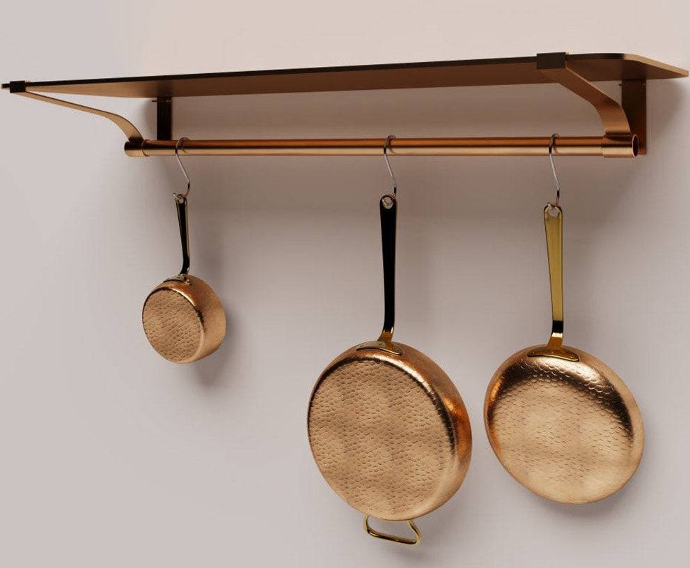 Single Pots Rack with Shelf - Custom - Copper Kitchen Store