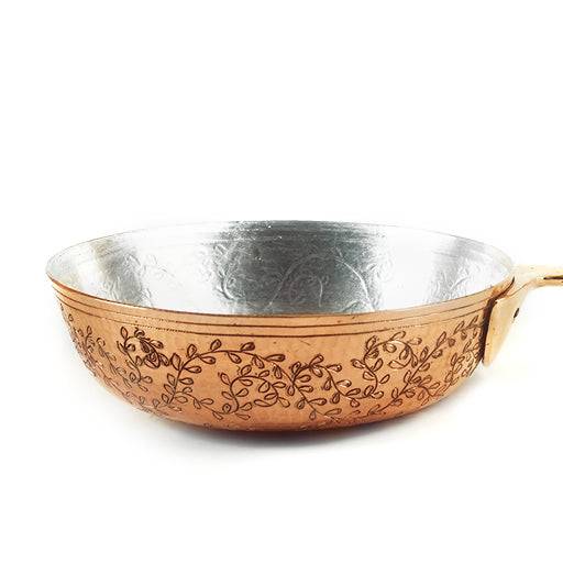 Hand-Engraved Copper Frying Pan 9" | Tin Lined, Bronze Handle