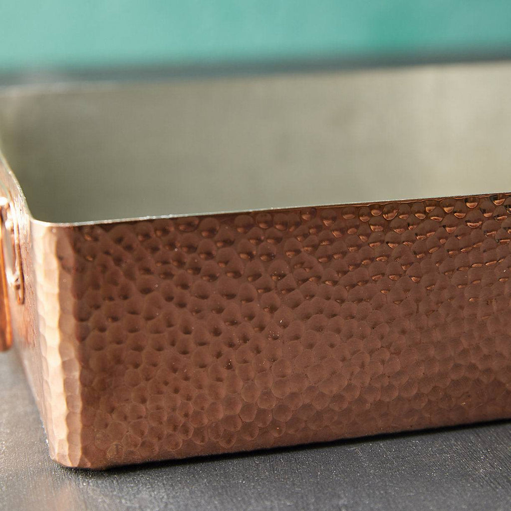 Copper Roasting Pan - Handcrafted Roastware | 13.7x9.8 Surface