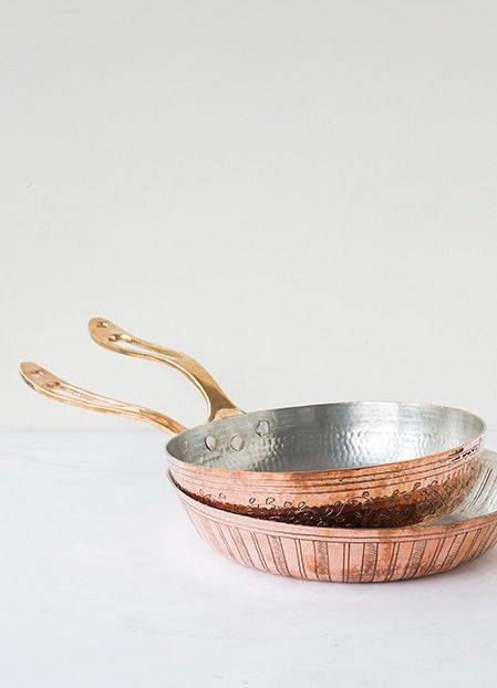 Hand-Engraved Copper Frying Pan 9" | Tin Lined, Bronze Handle